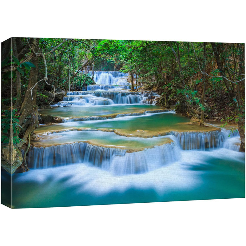 IDEA4WALL Cascading Forest Waterfall On Canvas Print | Wayfair